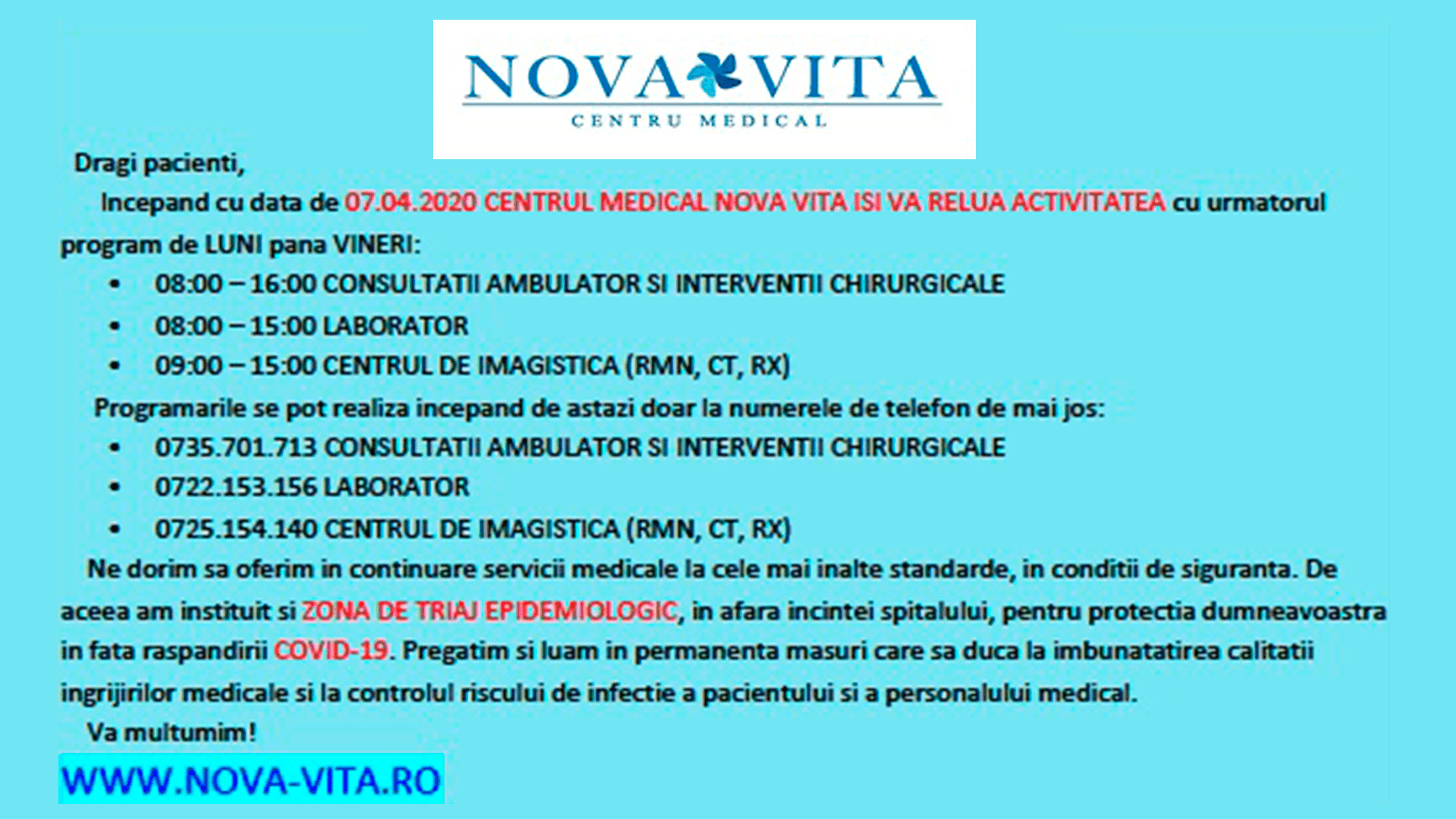 nova-vita.ro > Orar de functionare
